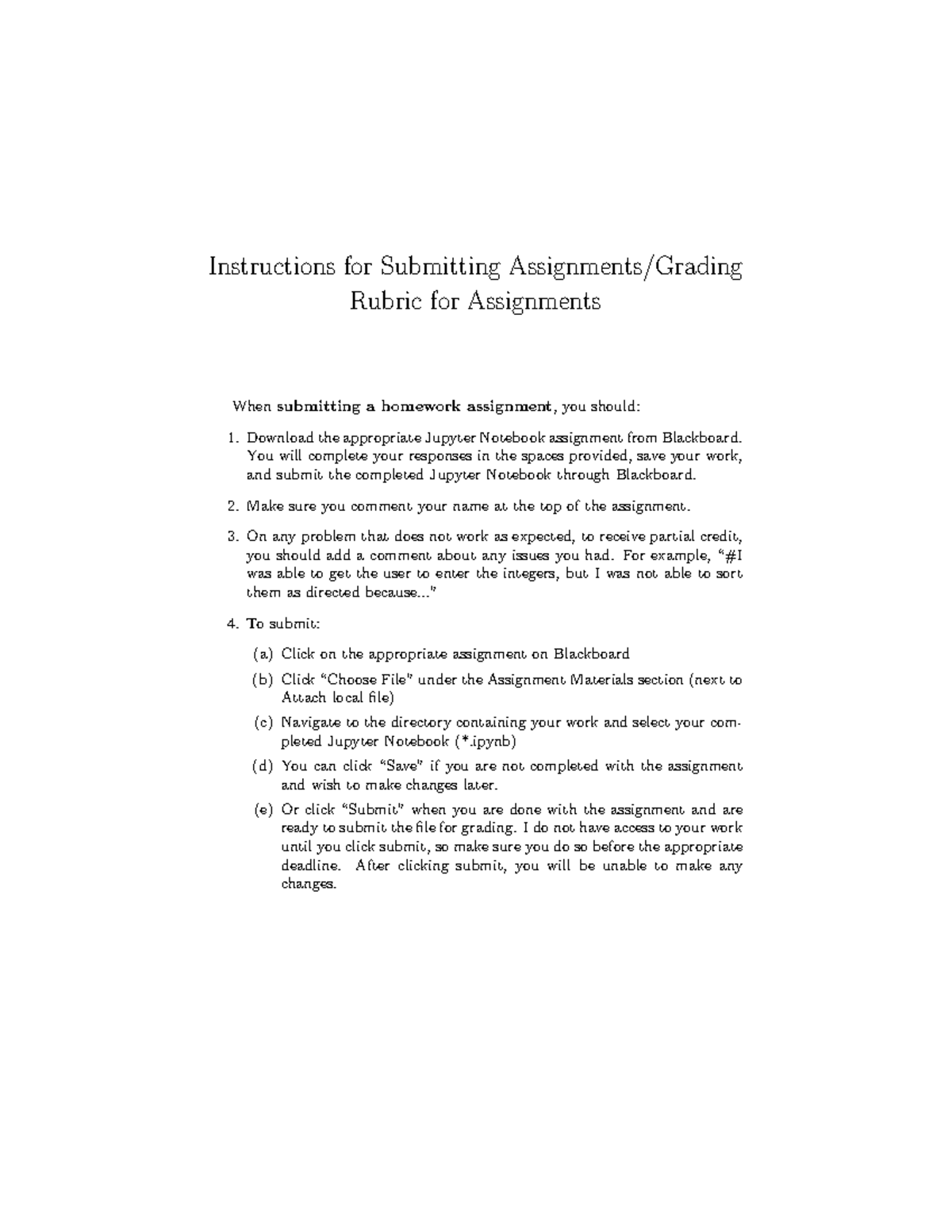 MTH 3300 Assignemnt Instructions - Instructions for Submitting Assignments/Grading Rubric for ...