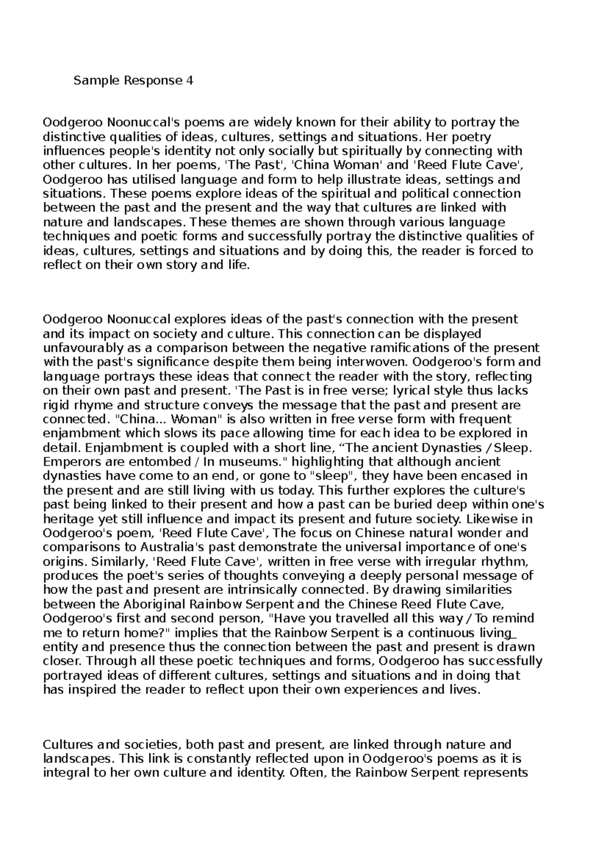 Sample Response 4 - Her poetry influences people's identity not only ...