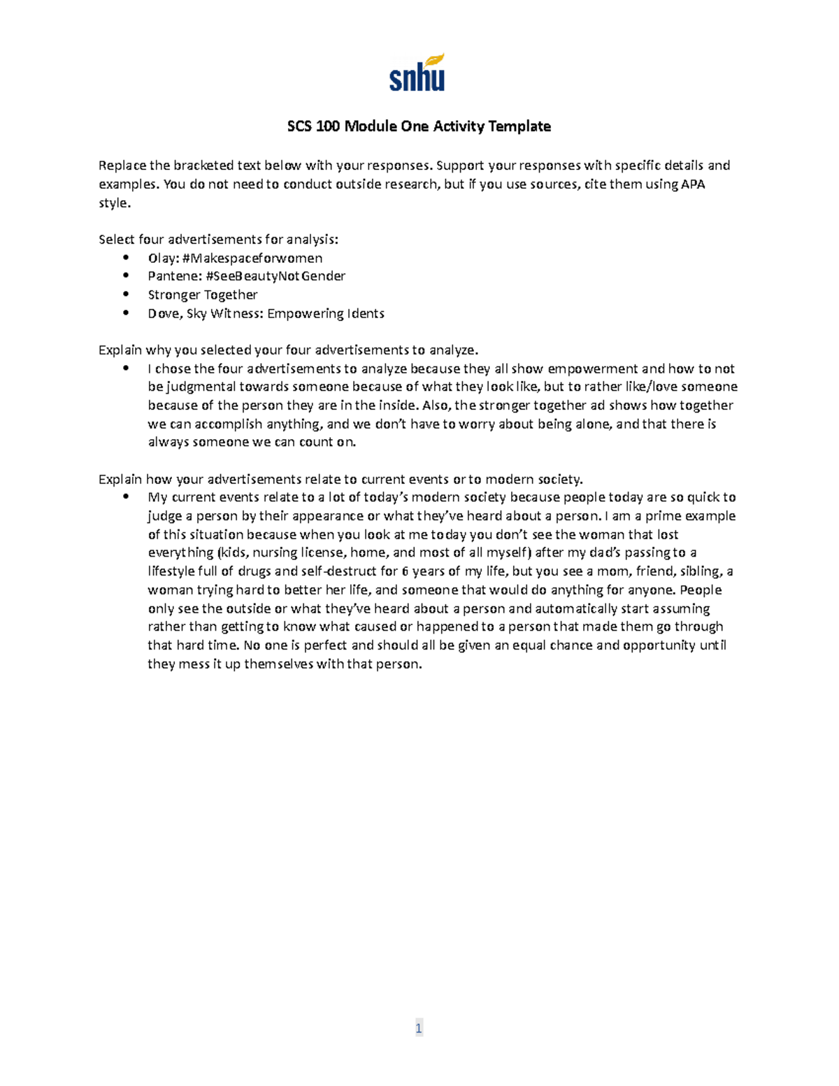 SCS 100 Module One Activity Template - SCS 100 Module One Activity ...