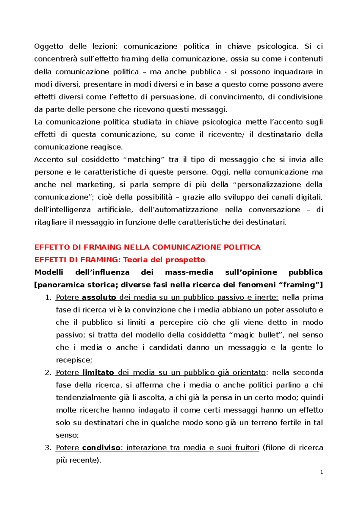 Effetto Framing - Oggetto delle lezioni: comunicazione politica in ...