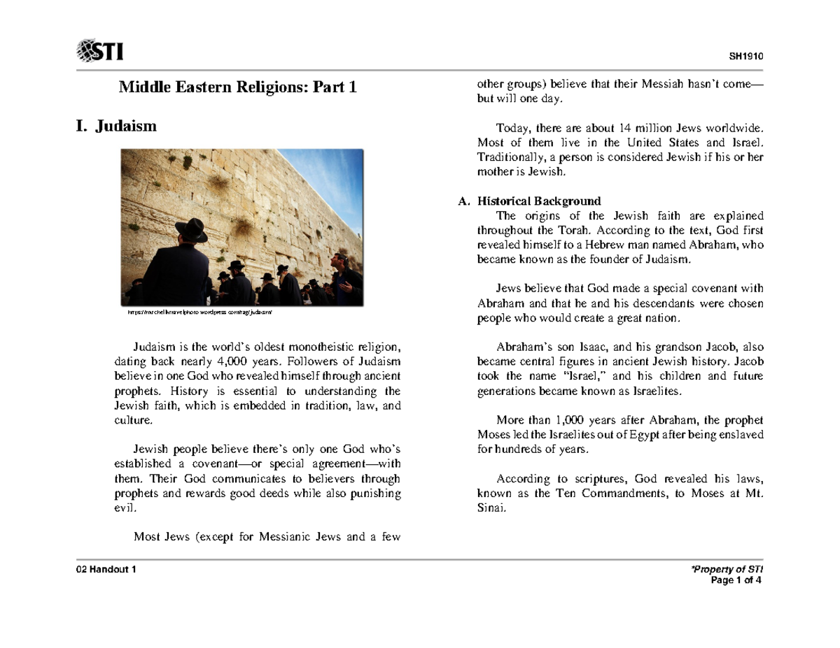 02 Handout 14-world-religion - 02 Handout 1 *Property of STI Middle ...