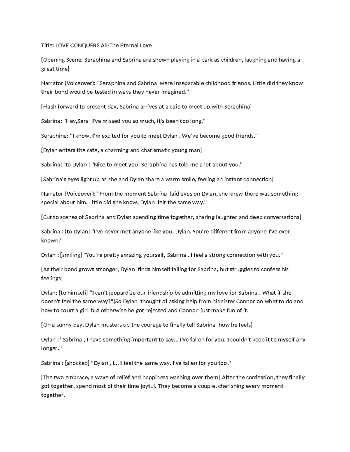 Cpar Short Film Script Enjoy Title Love Conquers All The Eternal
