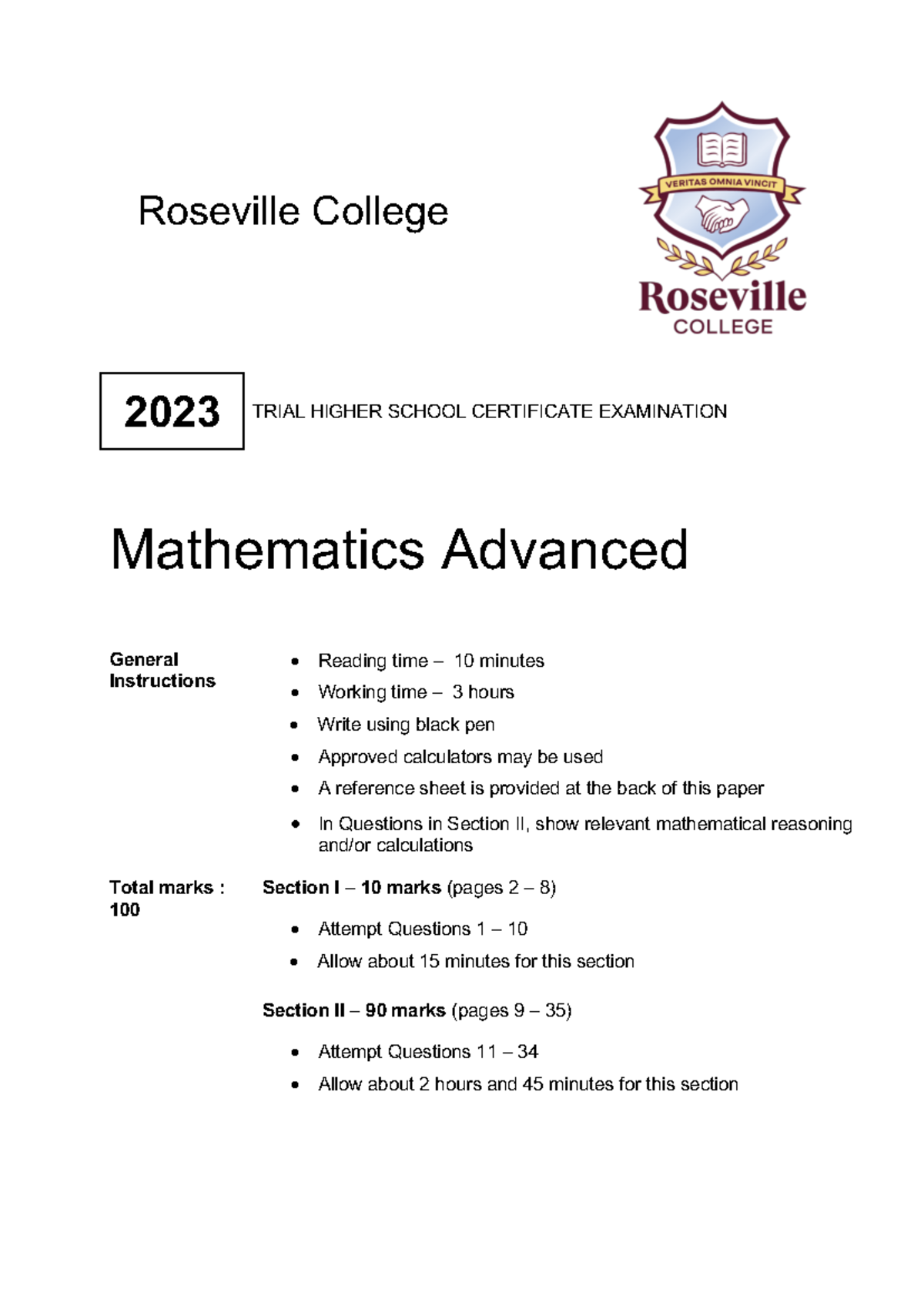 Roseville 2023 2U wsols-1 - Roseville College 2023 TRIAL HIGHER SCHOOL ...