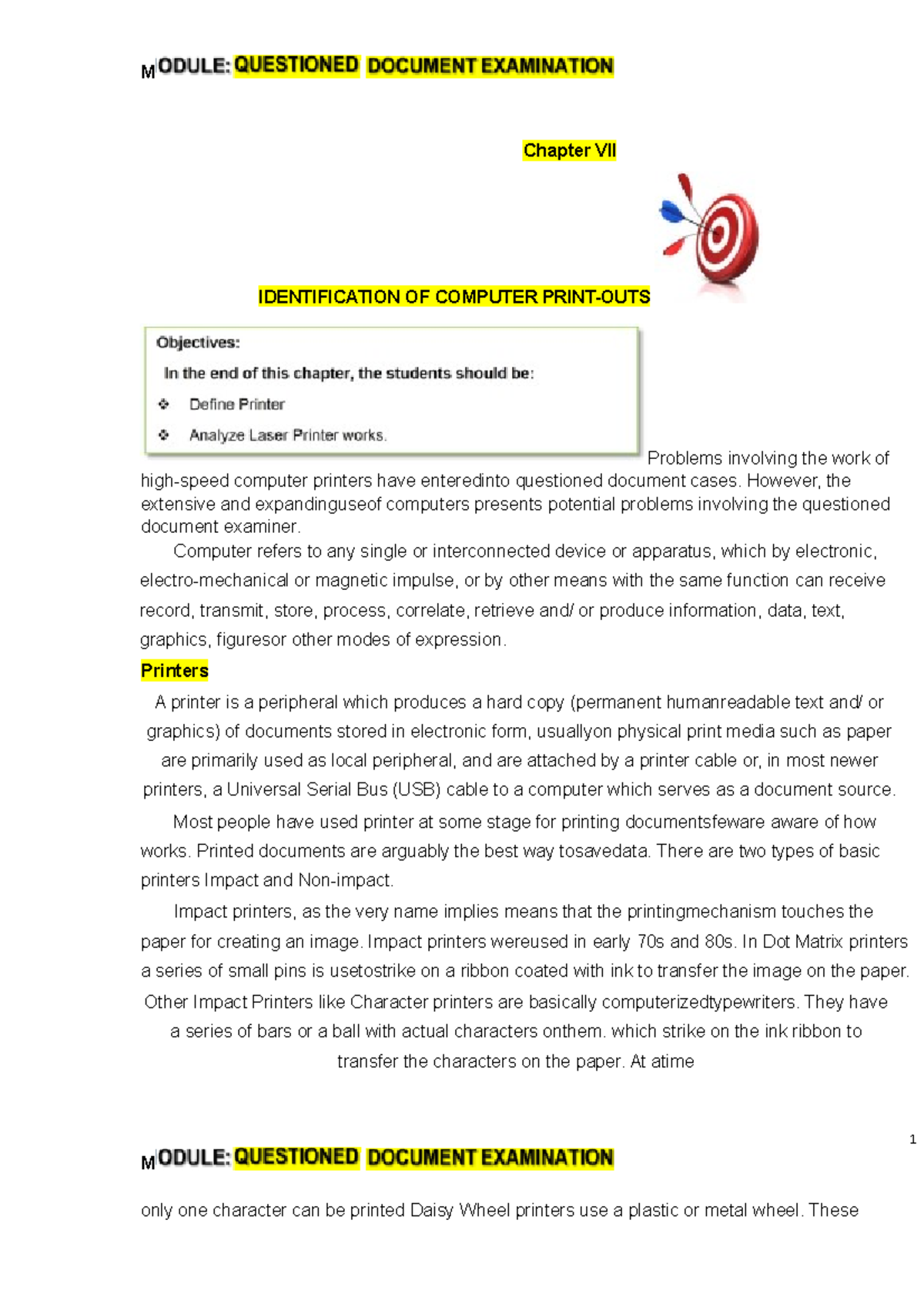 Chapter VII Identification OF Computer Print OUTS - M Chapter VII ...