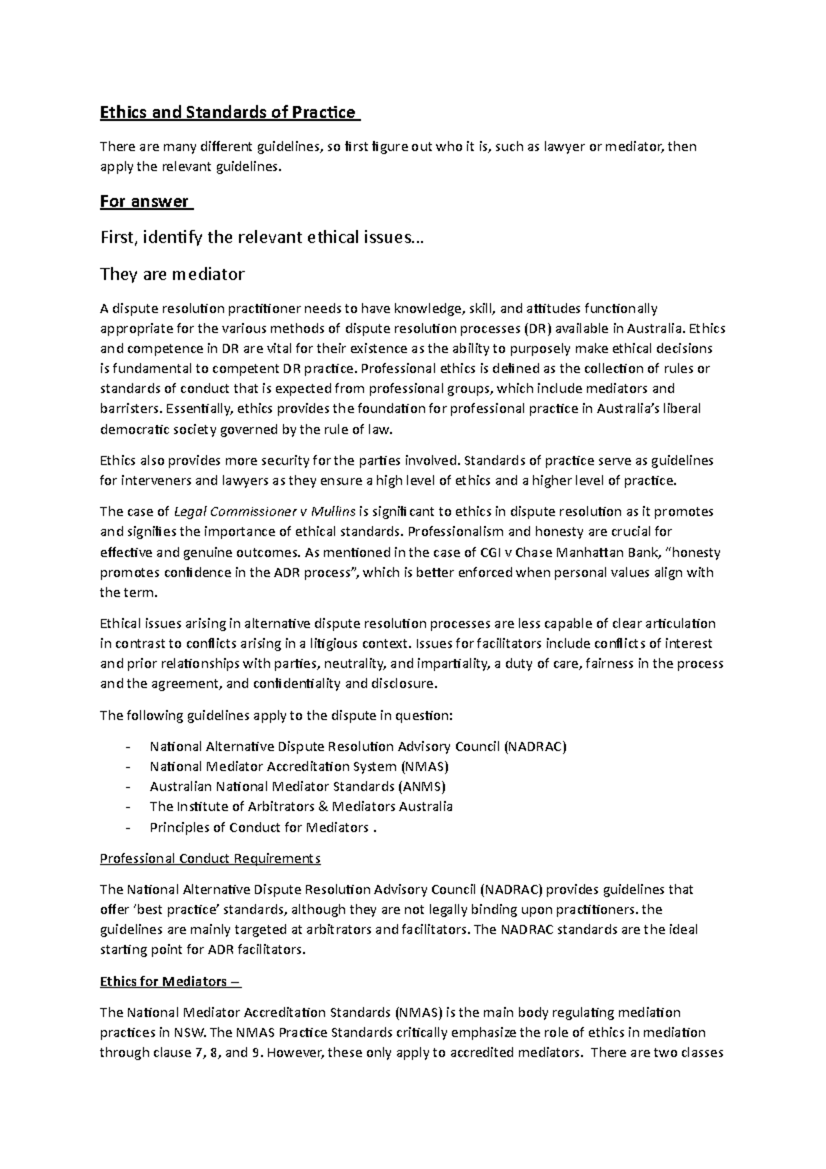 Ethics ADR - Refer to upload - Ethics and Standards of Practice There ...