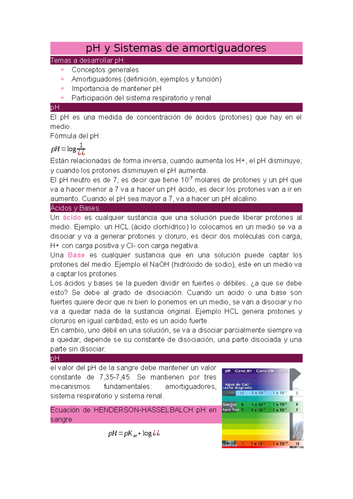 Ph y sistemas de amortiguadores - pH y Sistemas de amortiguadores Temas a desarrollar pH: - Studocu