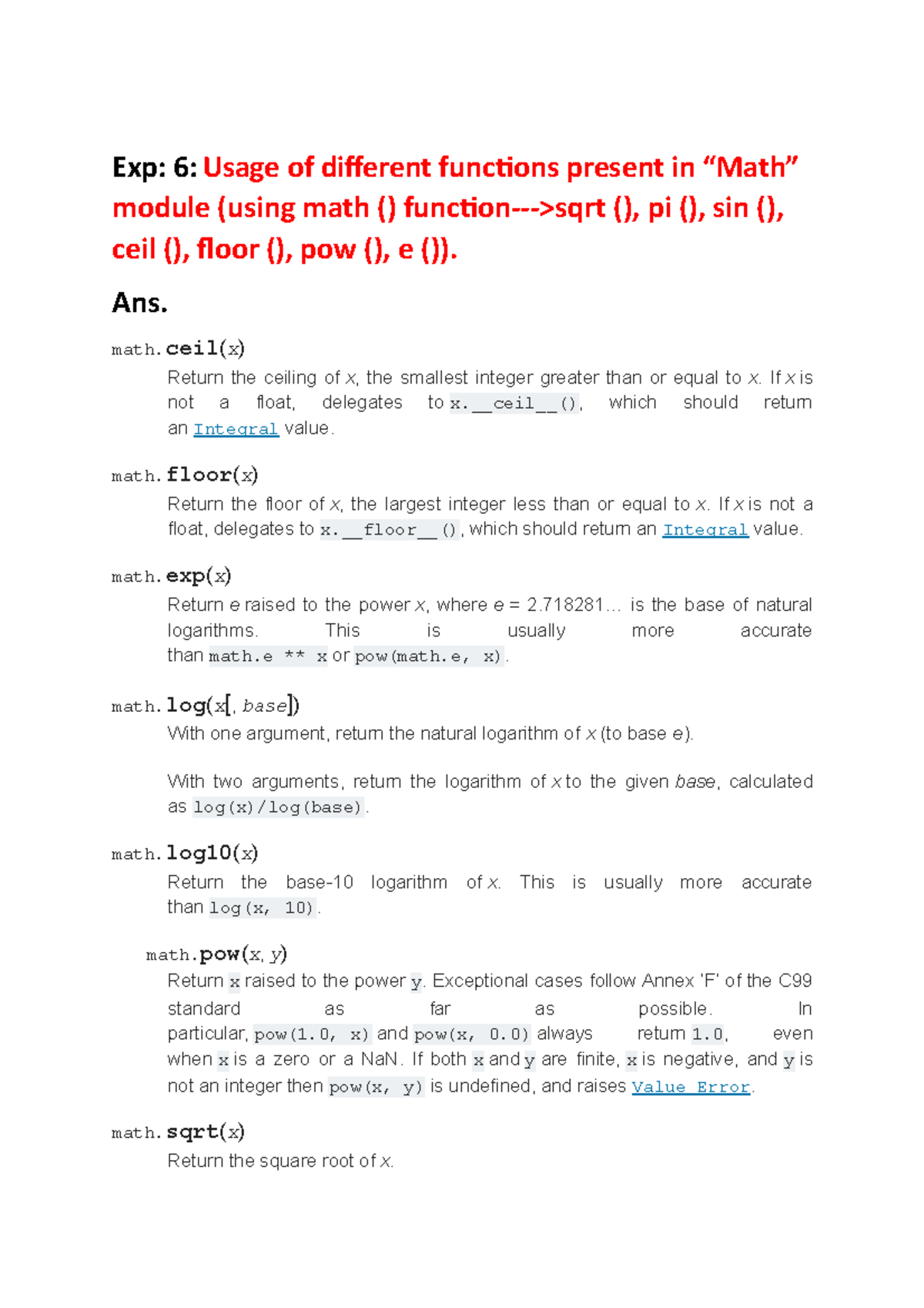 P6 - program question with solution - Exp: 6: Usage of different ...