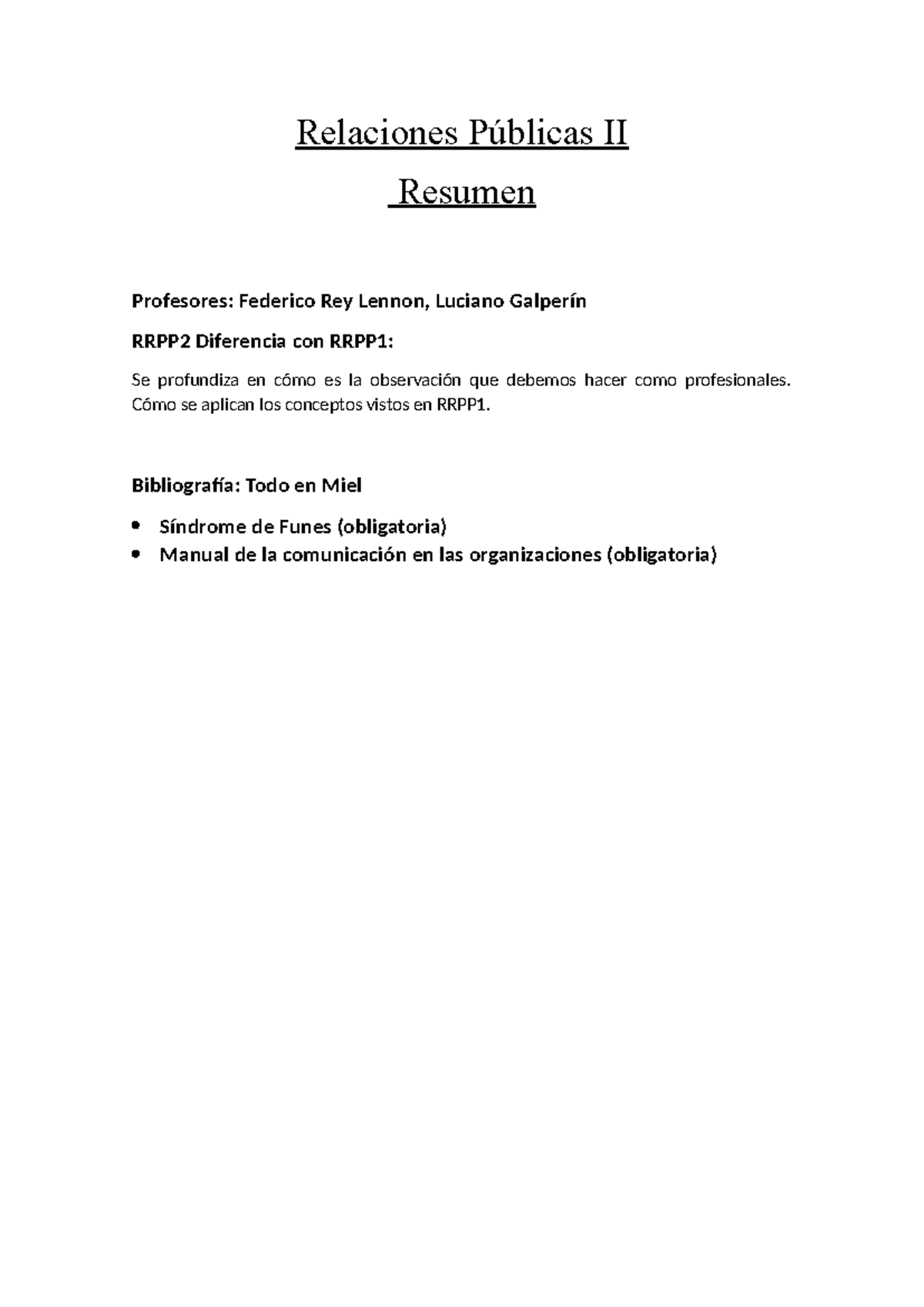 RRPP2 Resumen - .. . . - Relaciones Públicas II Resumen Profesores ...