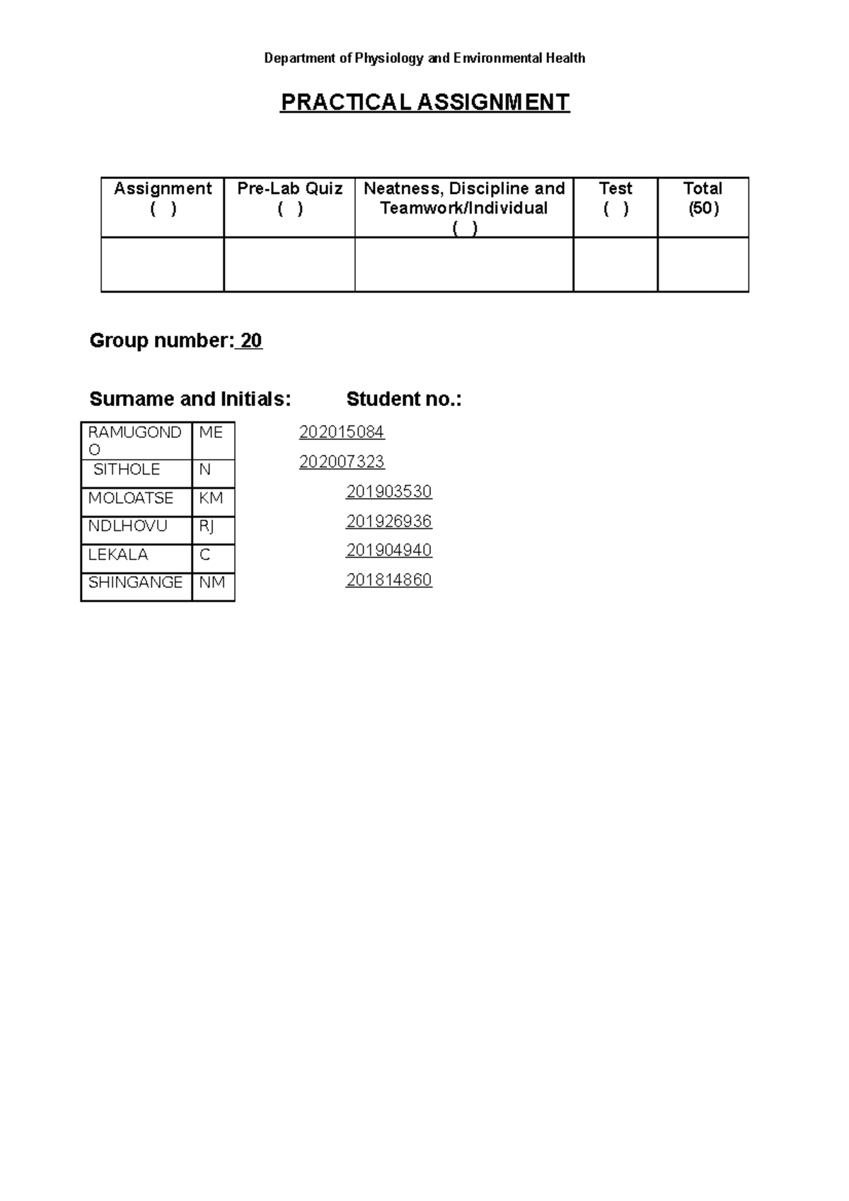 SPLA021 Homeostasis Practical Assignment - PRACTICAL ASSIGNMENT ...