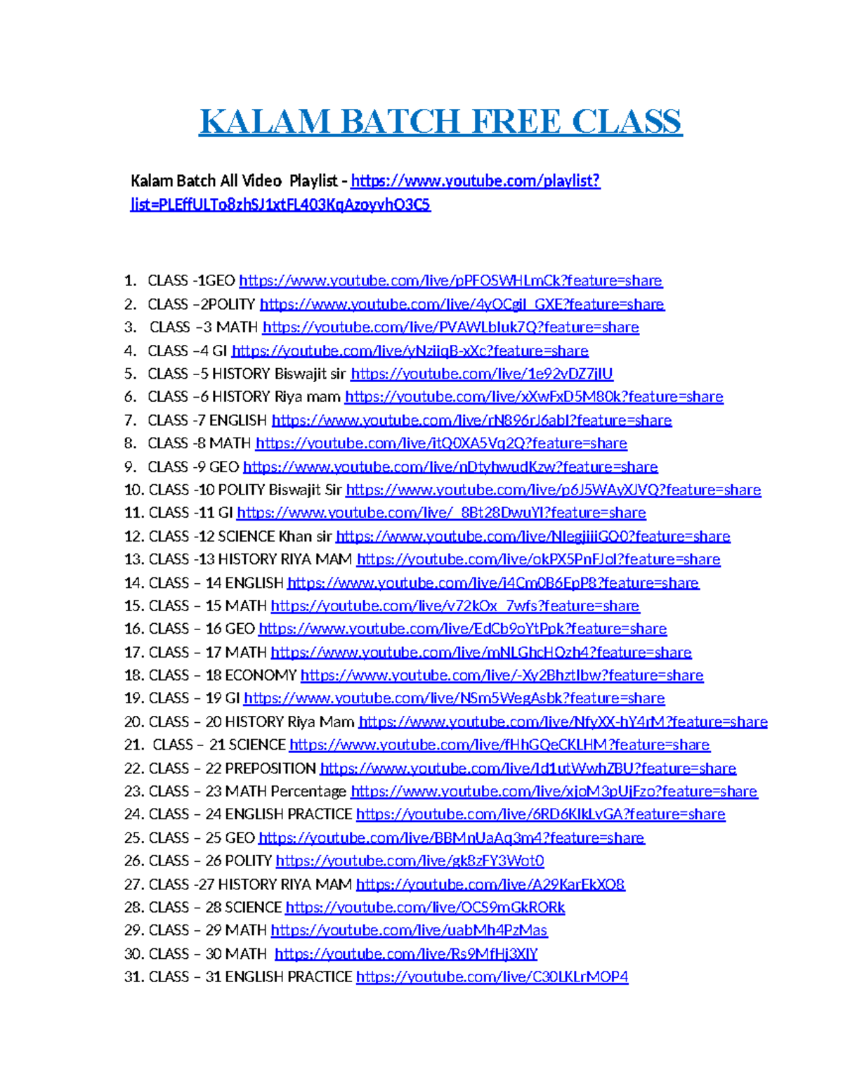 Kalam Batch FREE Class Total LINK2 - KALAM BATCH FREE CLASS Kalam Batch ...