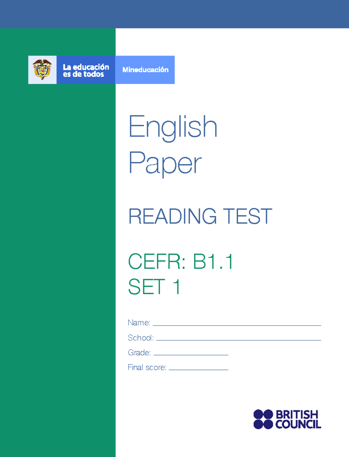English Paper Test B1 - practice - English Paper READING TEST CEFR: B1 ...