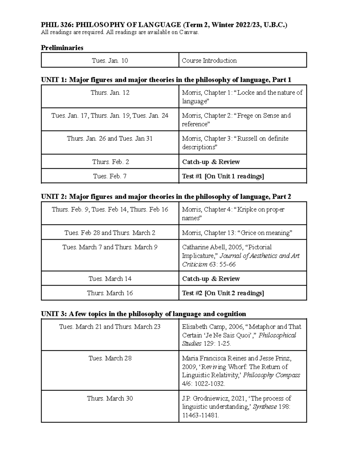 PHIL 326 Term 2 Winter 2022 23 Reading Schedule v2 - PHIL 326 ...