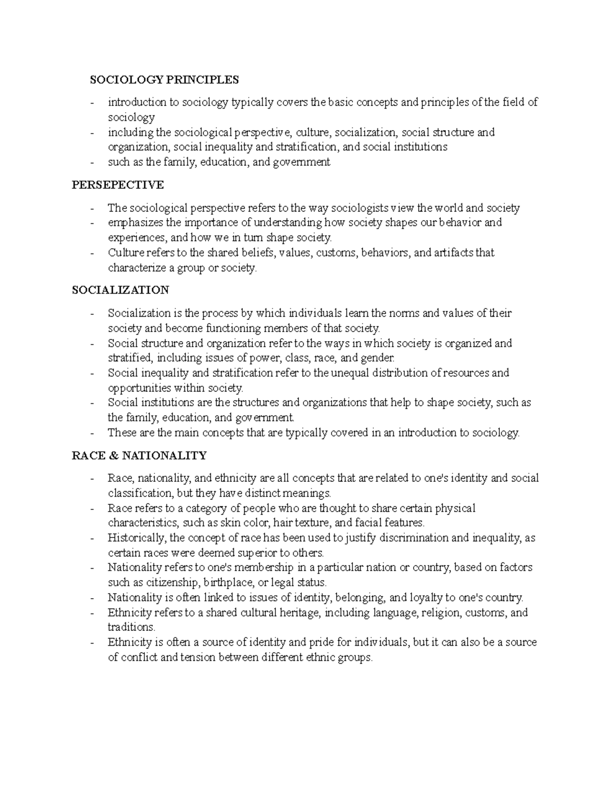 Sociology Principles Notes 1 - SOCIOLOGY PRINCIPLES introduction to ...