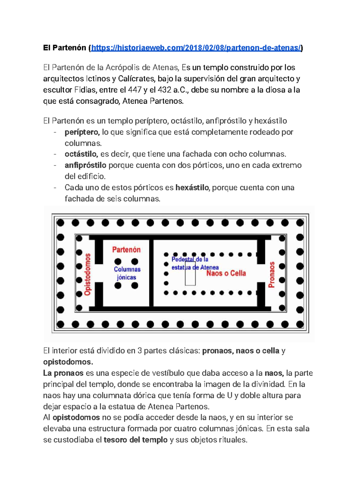 Grecia - Análisis de la obra el Partenón, con planos. Correspondiente ...