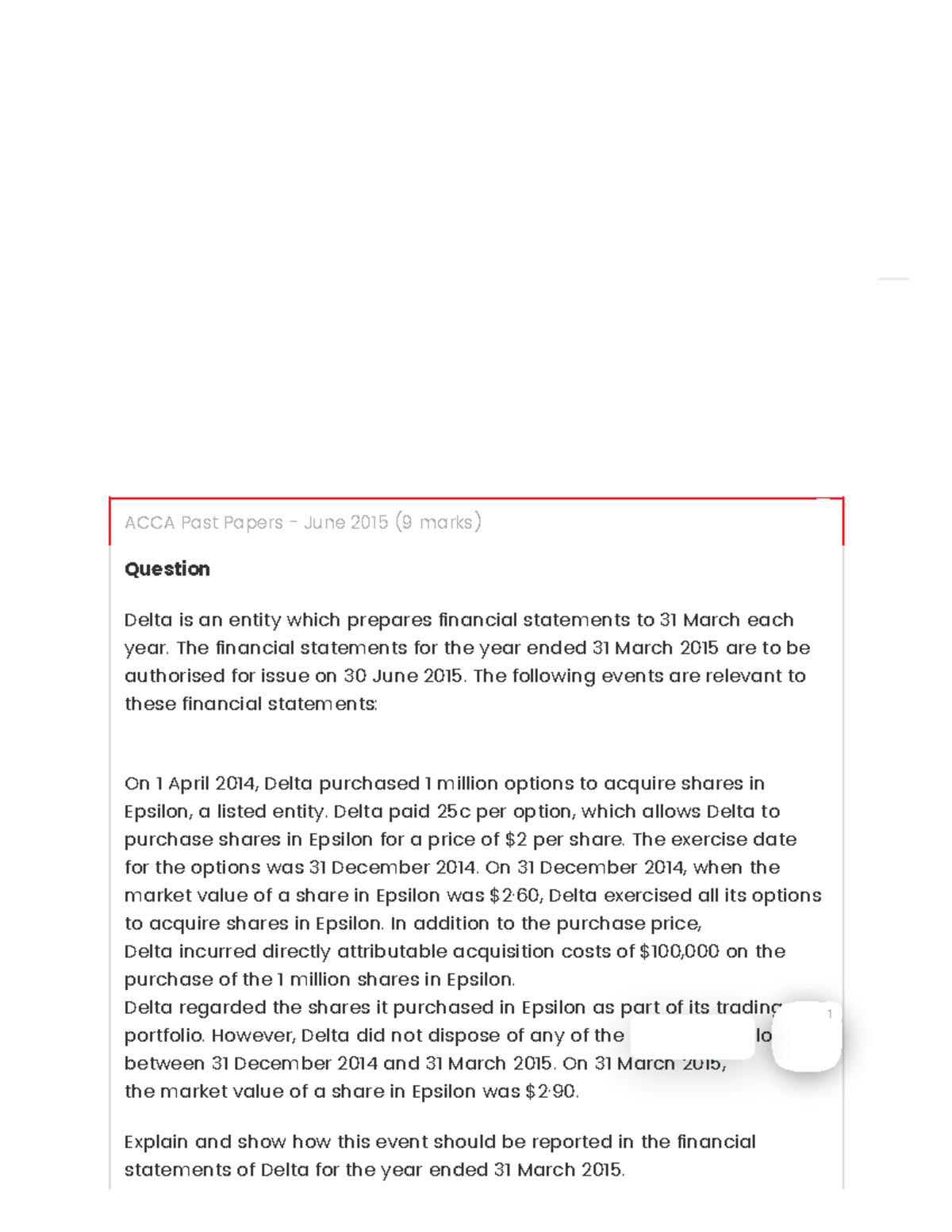 ACCA Past Questions Financial Instruments - ACCA Past question papers ...