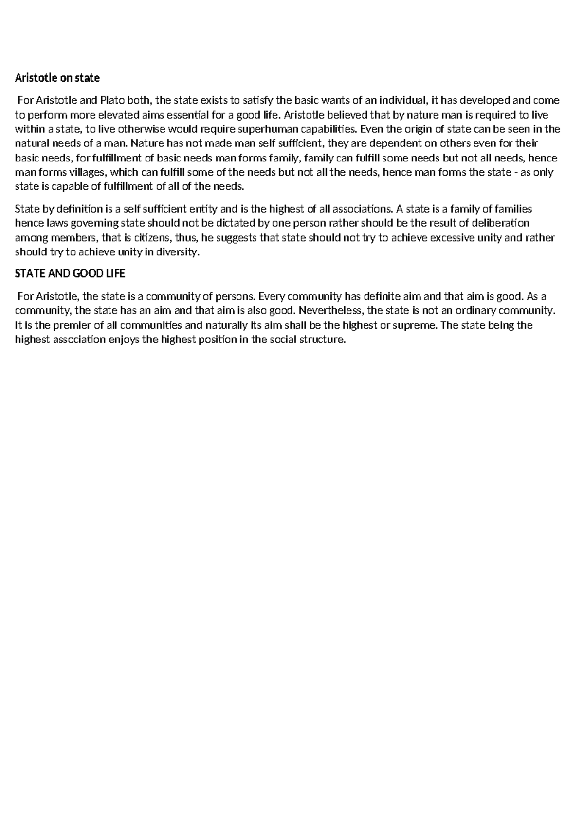 Aristotle state theory - Aristotle on state For Aristotle and Plato ...