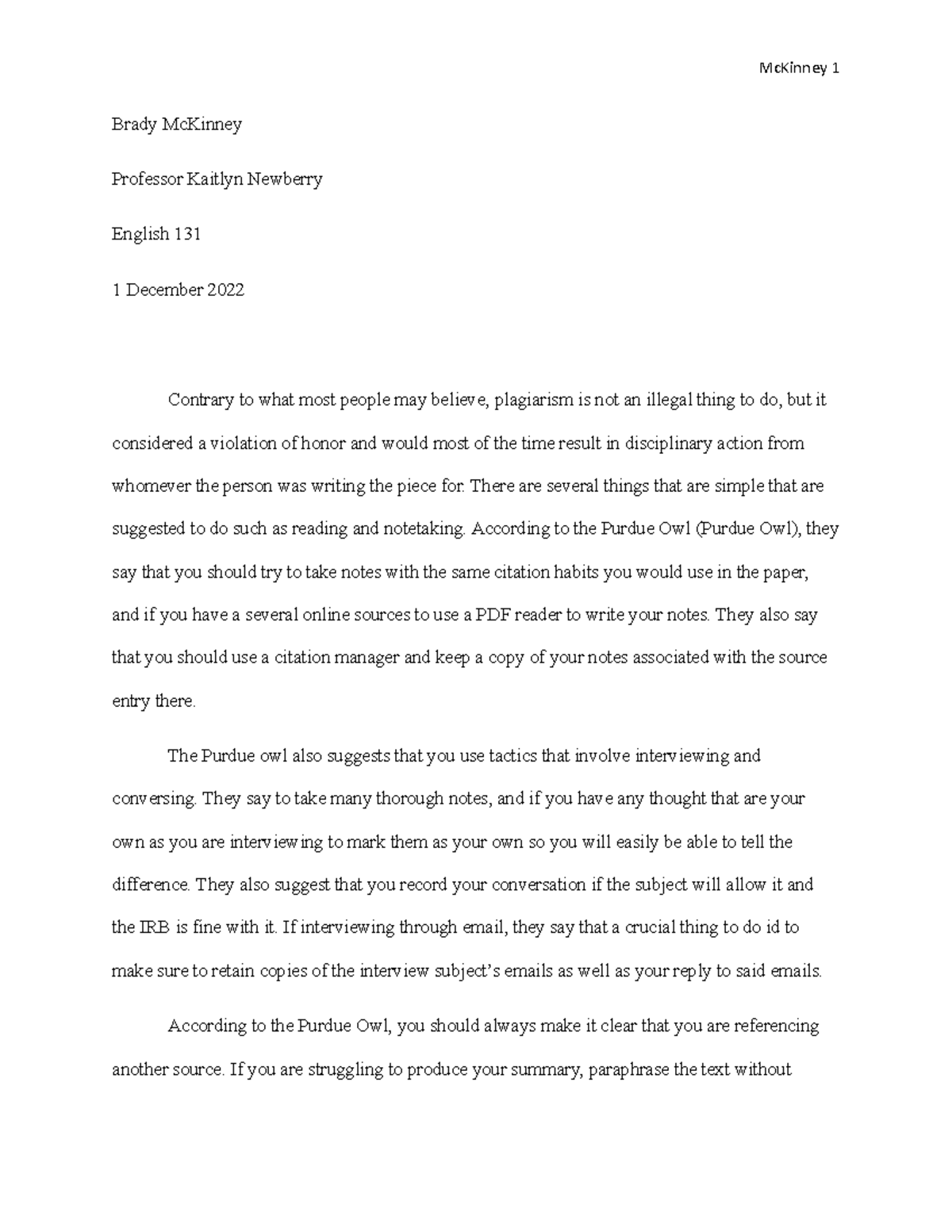 Week 7 Application Exercise - McKinney 1 Brady McKinney Professor Kaitlyn Newberry English 131 1 ...