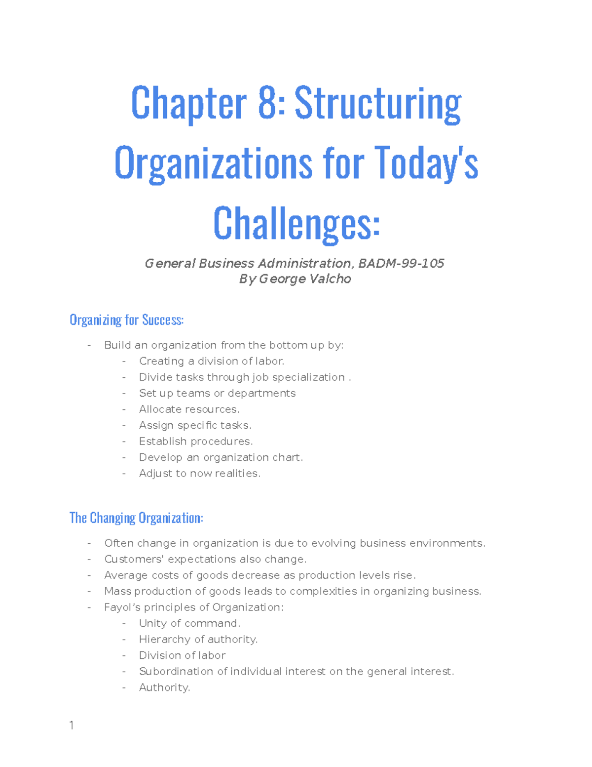BADM Chapter 8 Structuring Oragnizations for Today's Challenges ...