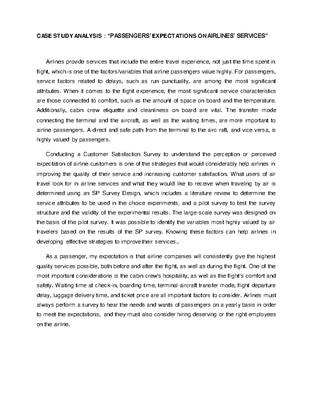 Case Study Analysis - Passengers’ Expectations on Airlines' Services ...