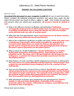 Lab 14 Non Vascular Seedless and Vascular Seedless Plants Handout - Lab ...