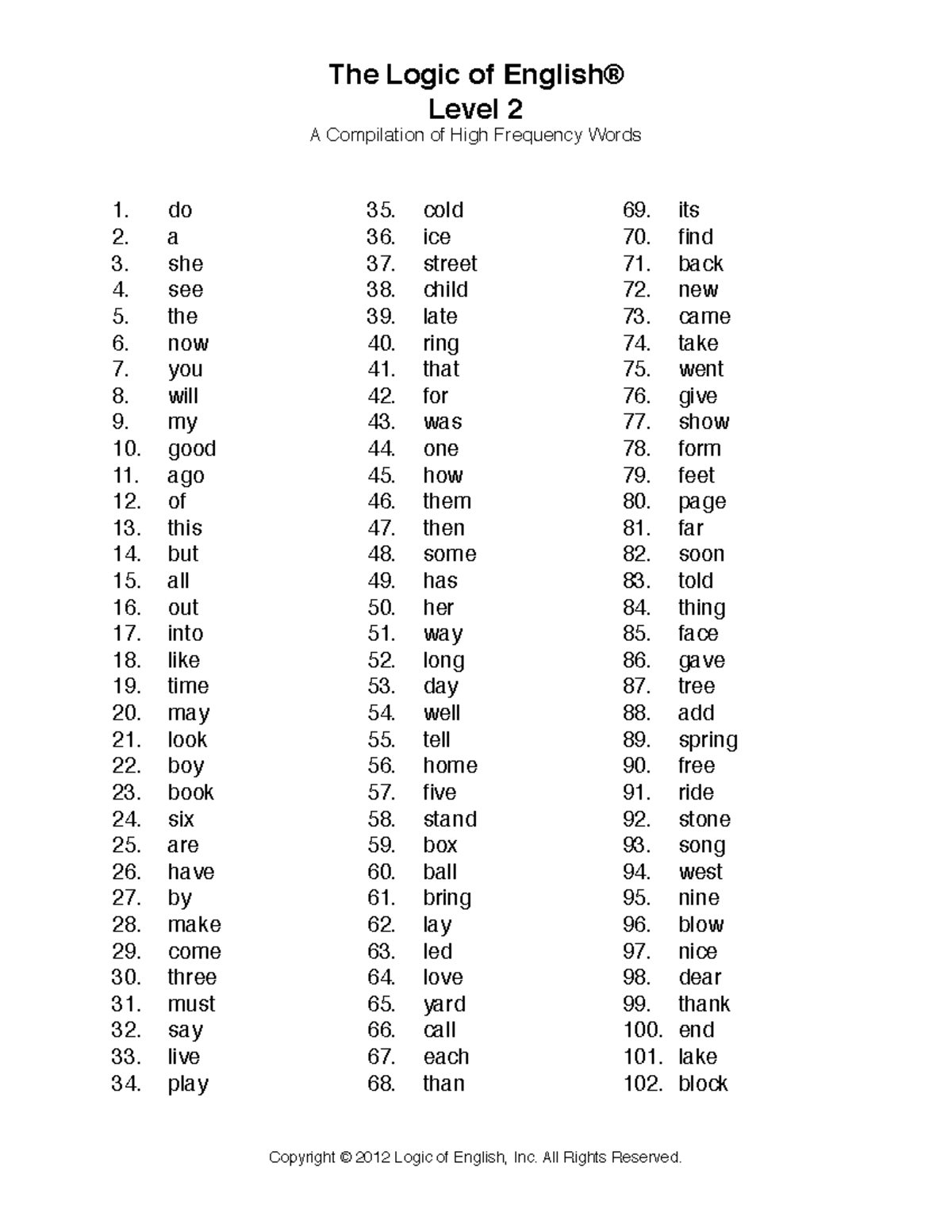 Word list level 2 - The Logic of English® Level 2 A Compilation of High ...