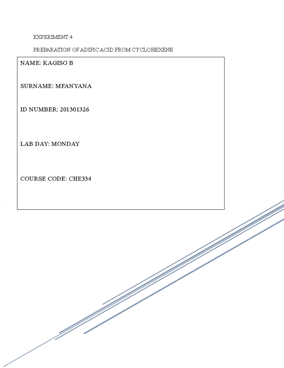 Preparation OF Adipic ACID FROM Cyclohexene - EXPERIMENT 4 PREPARATION OF ADIPIC ACID FROM - Studocu