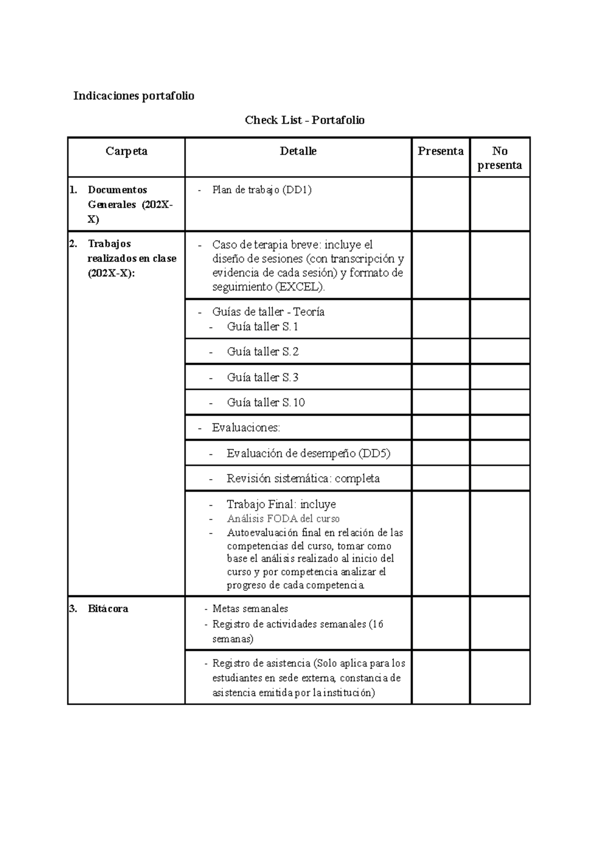 Check List- Portafolio - Indicaciones portafolio Check List ...