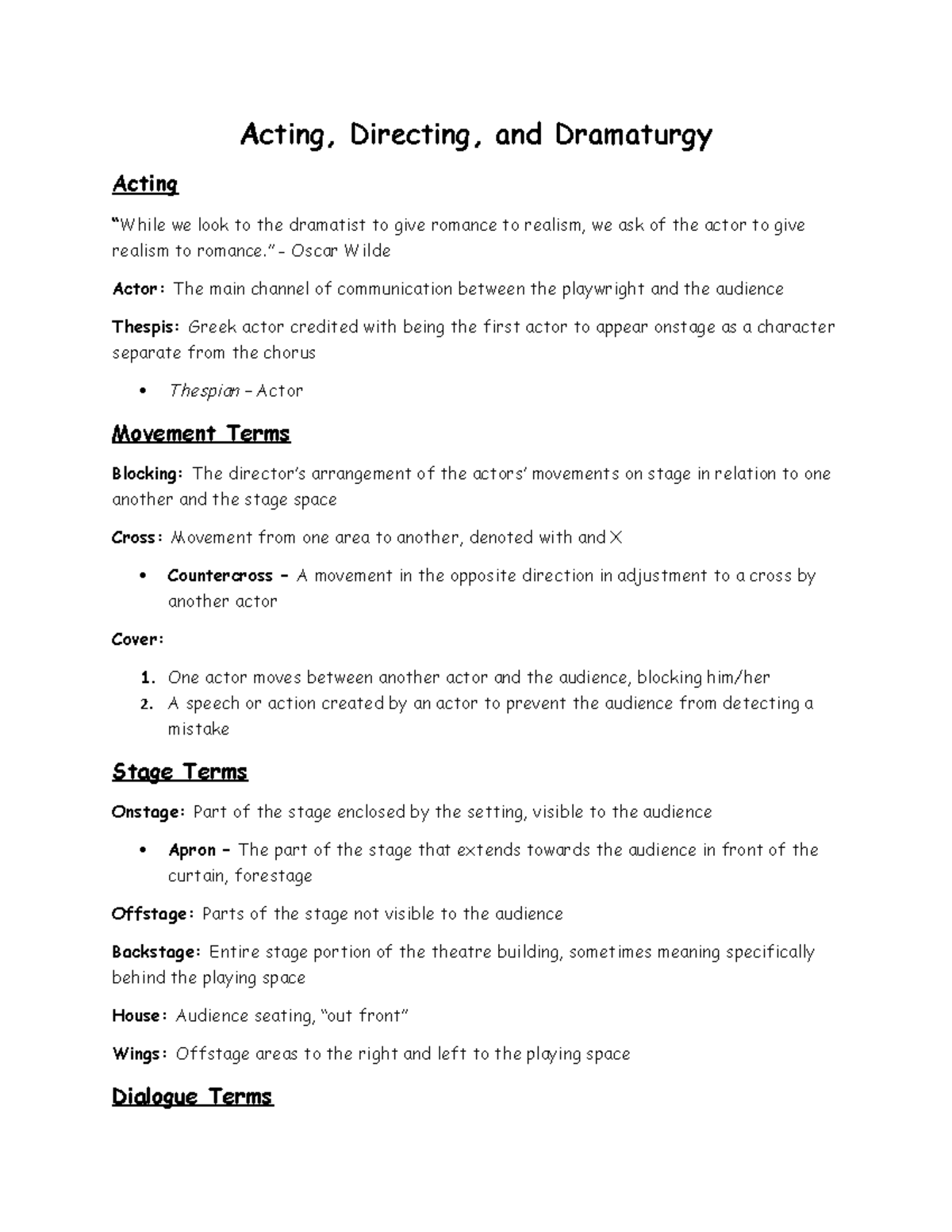 Theatre Responsibilities - Acting, Directing, and Dramaturgy Acting ...