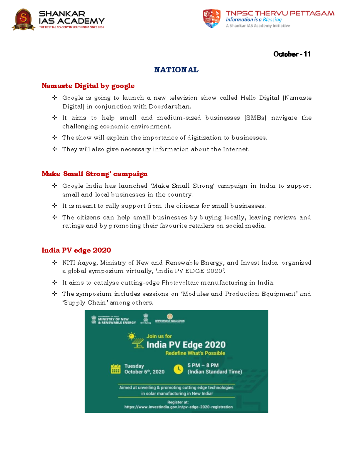 Oct 11 - English [Current Afairs for the month September-2020 ...