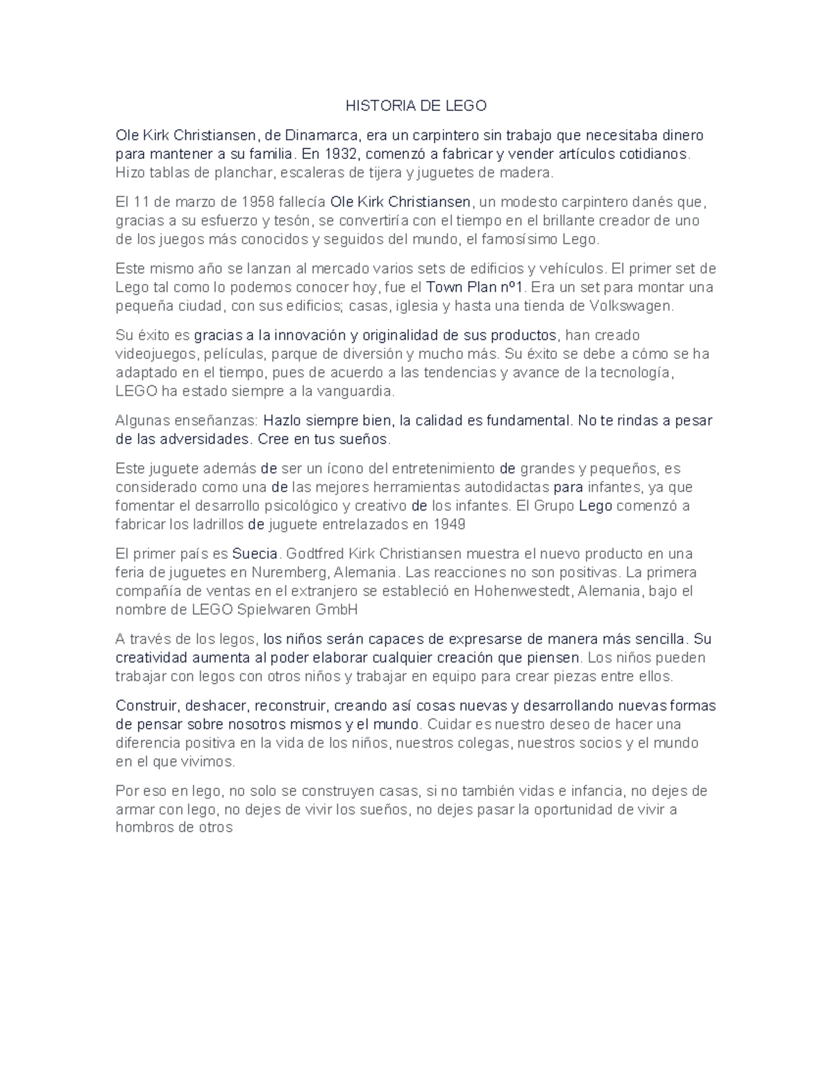Historia DE LEGO - HISTORIA DE LEGO Ole Kirk Christiansen, de Dinamarca ...