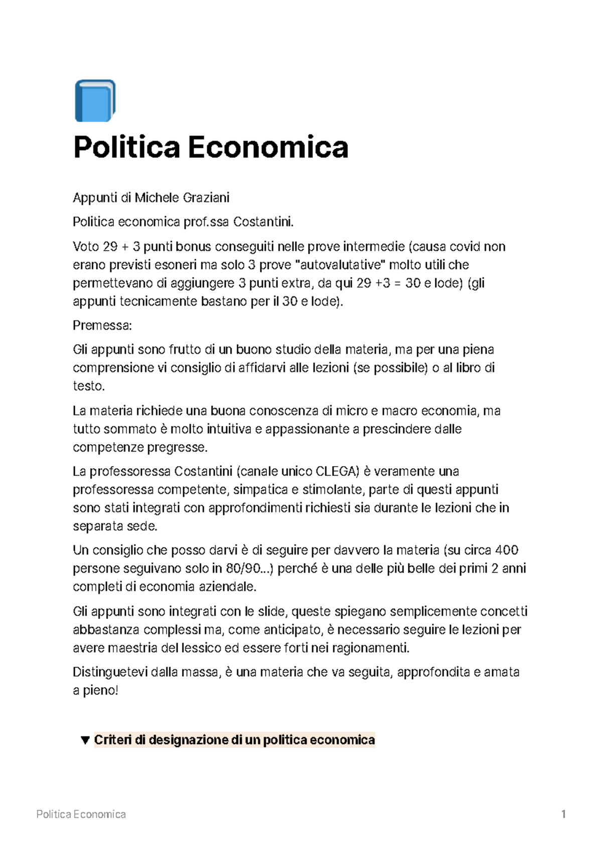 Politica Economica - appunti delle lezioni - Æ Politica Economica ...