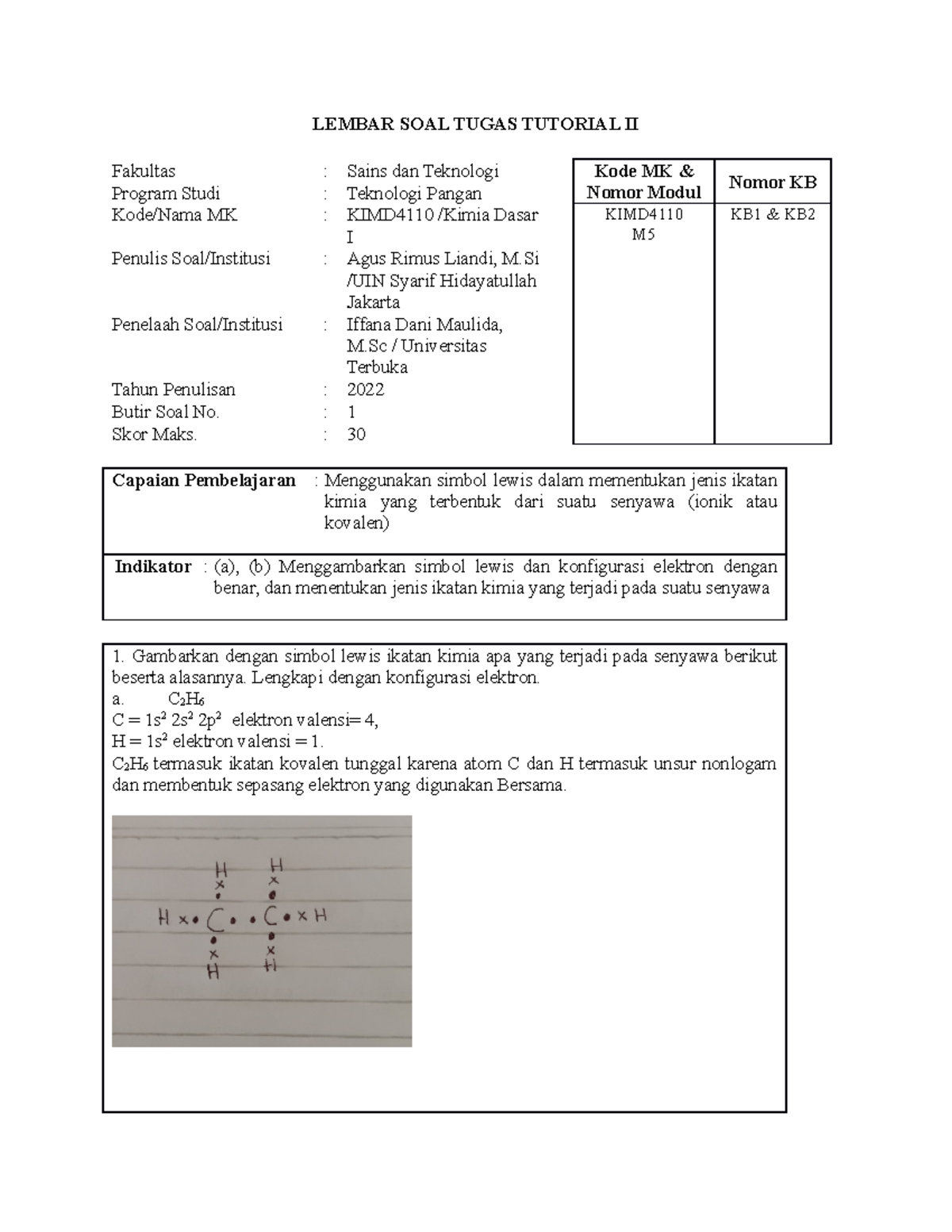 Tugas Tutorial II KIMD DONI Sahputra - LEMBAR SOAL TUGAS TUTORIAL II Fakultas : Sains dan ...