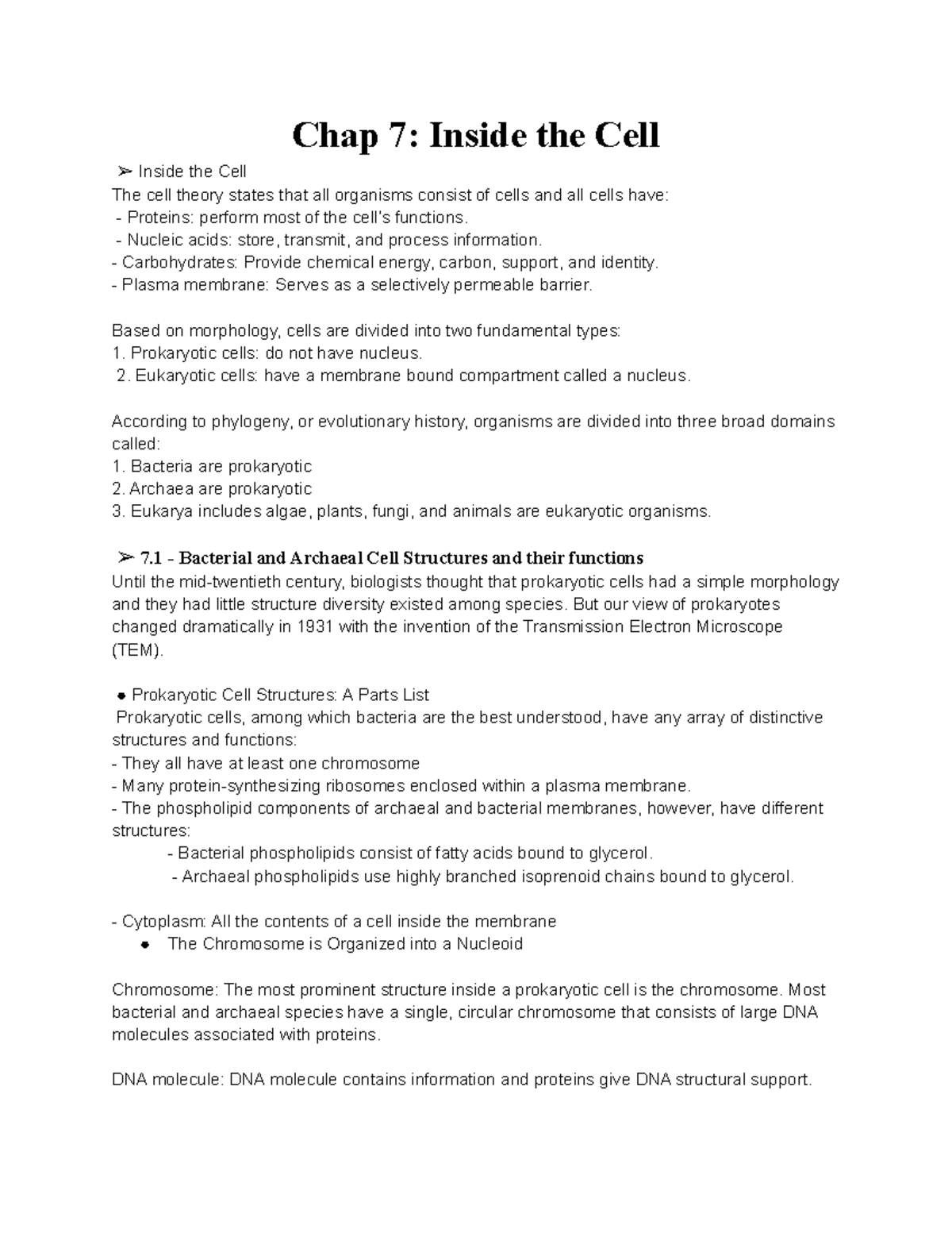 Chap 7 Inside the Cell notes - Chap 7: Inside the Cell Inside the Cell ...