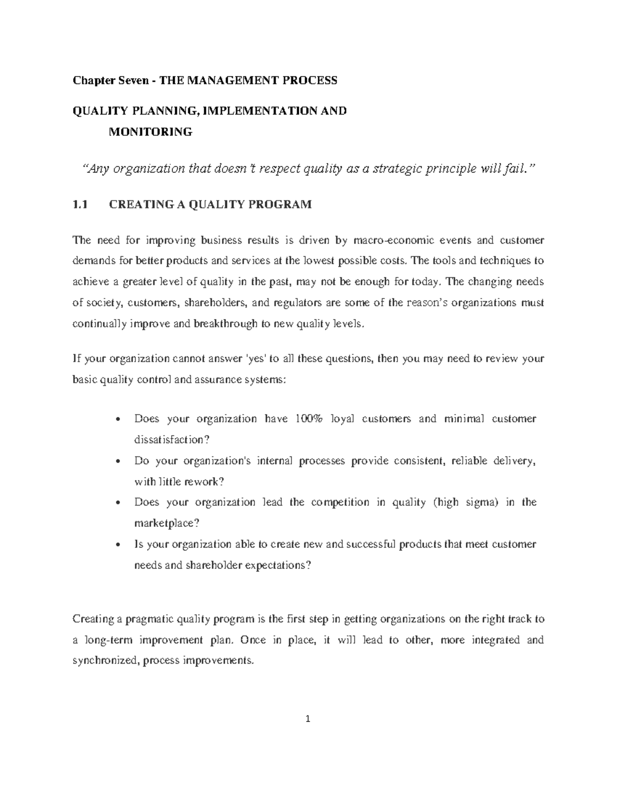 2024 Chapter 7 QA - NOTES - Chapter Seven - THE MANAGEMENT PROCESS ...