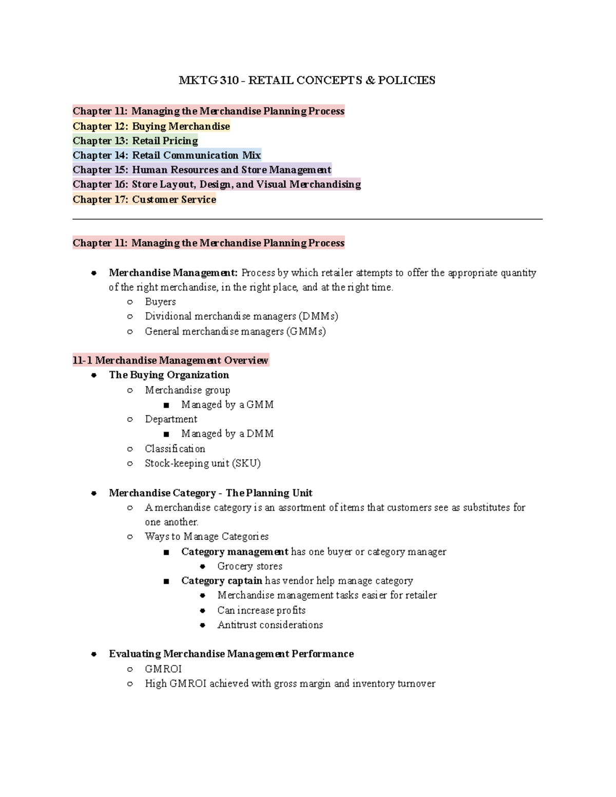 Retail Merchandise Management and Planning Process - Studocu