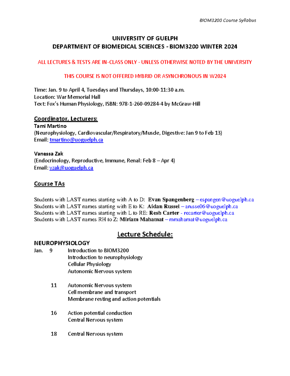 C Course Syllabus W2024 - UNIVERSITY OF GUELPH DEPARTMENT OF BIOMEDICAL ...