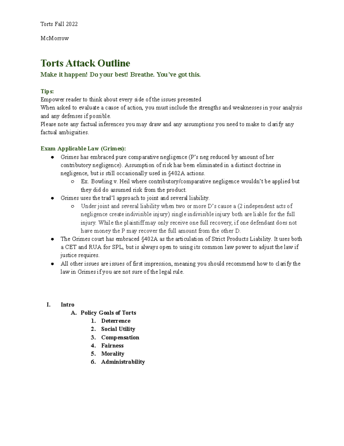 Attack torts.docx - Google Docs - Torts Fall 2022 McMorrow Torts Attack ...