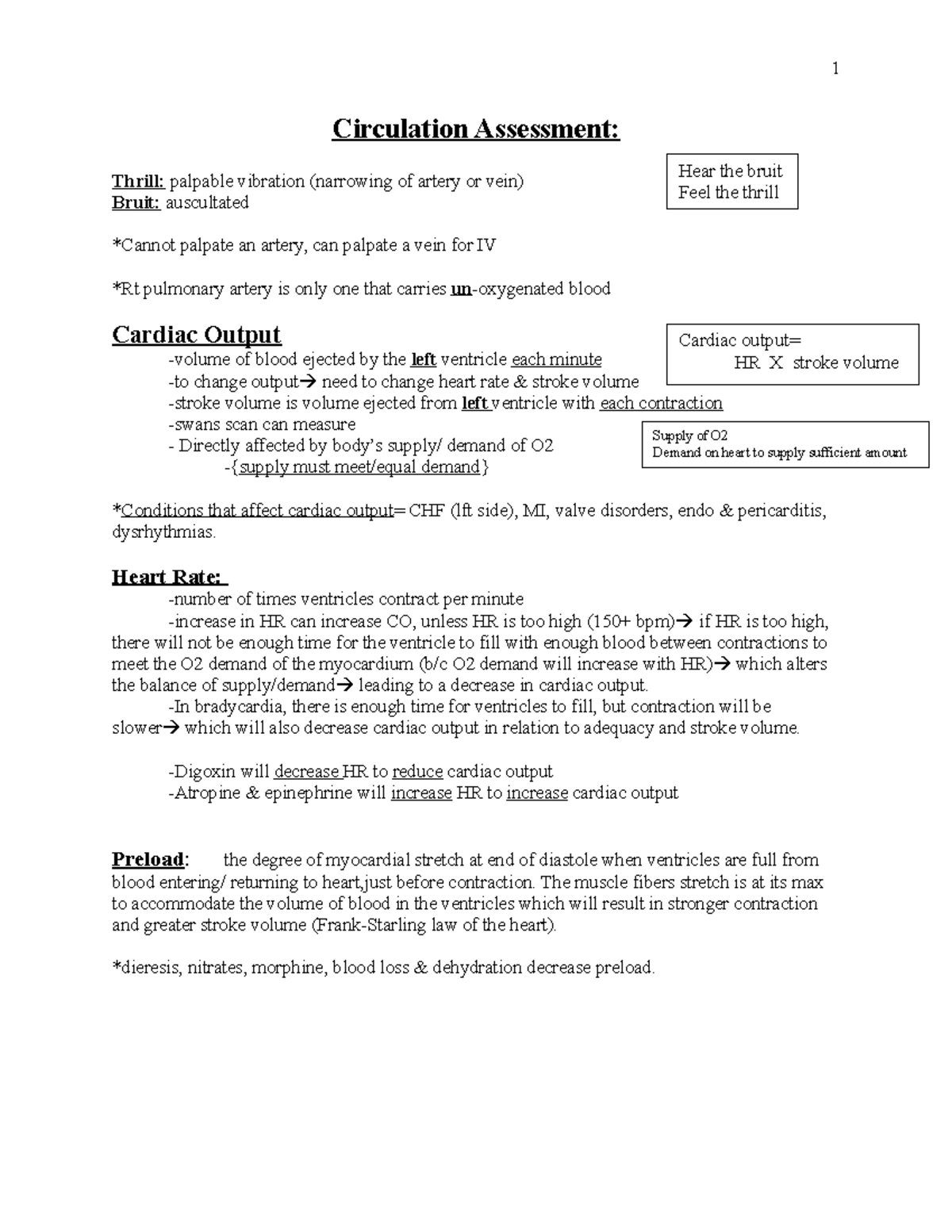 Cardiac Notes for ADH2 exam - Circulation Assessment: Thrill: palpable ...