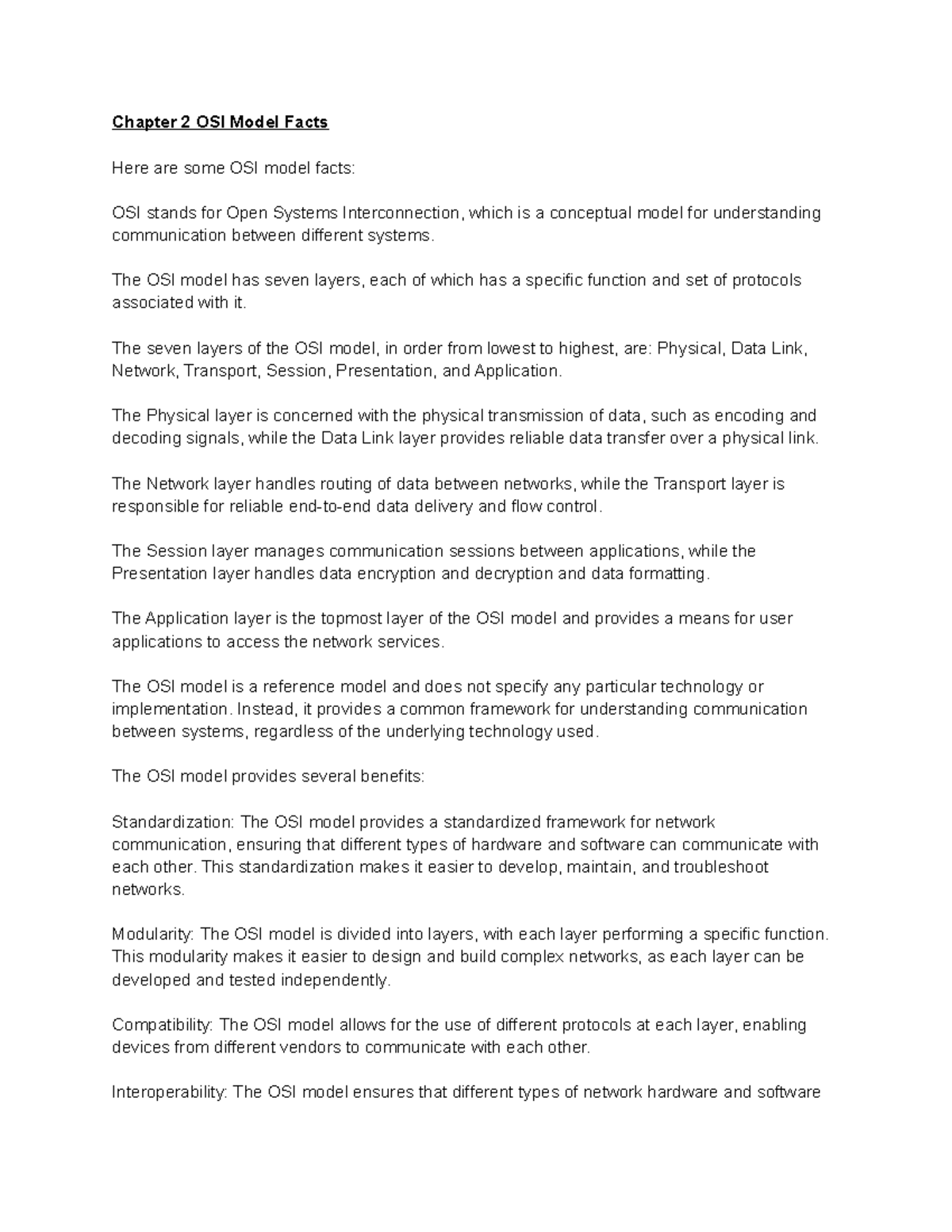 Chapter 2 OSI Model Facts - Chapter 2 OSI Model Facts Here are some OSI ...