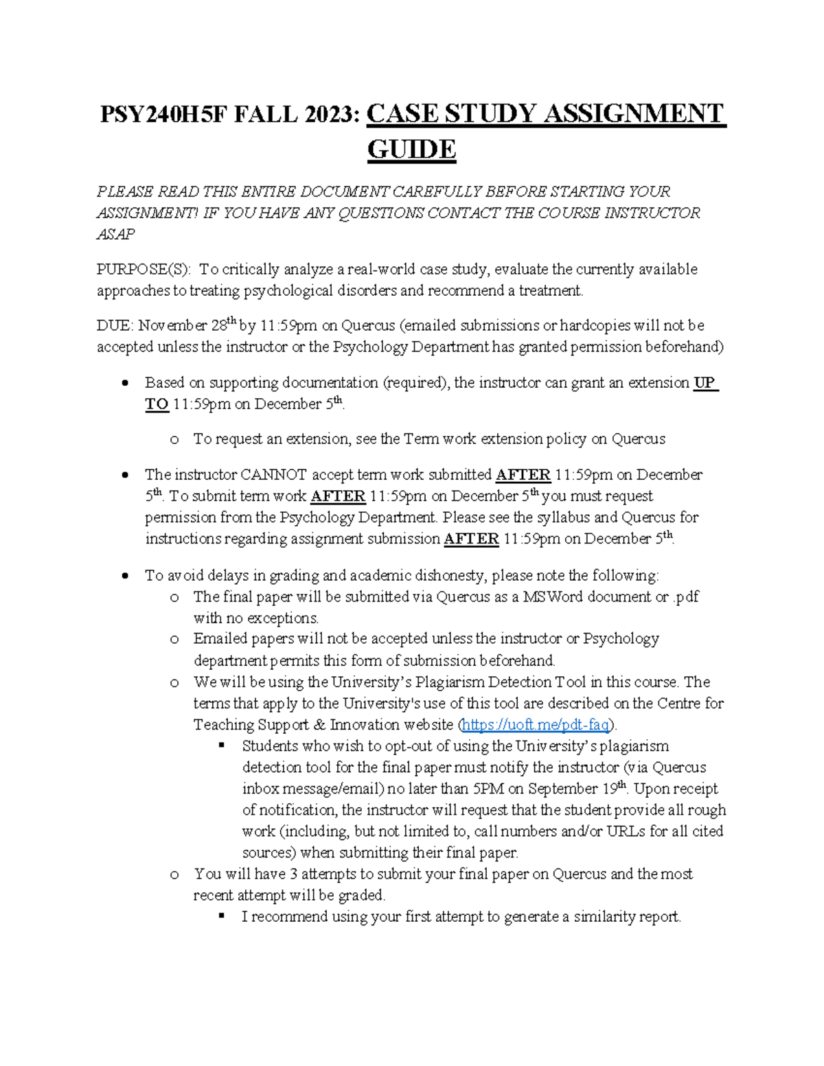 PSY240 2023FALL Case Study Assignment - PSY240H5F FALL 2023: CASE STUDY ASSIGNMENT GUIDE PLEASE ...