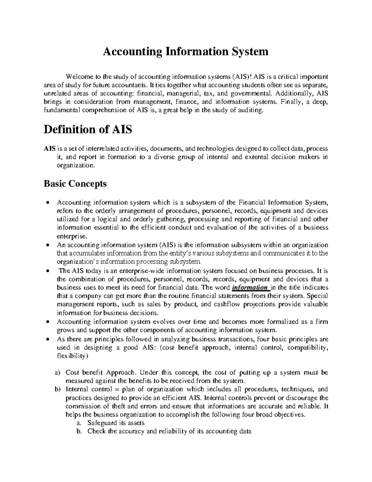 M01 AIS (Introduction) - Accounting Information System Welcome to the ...