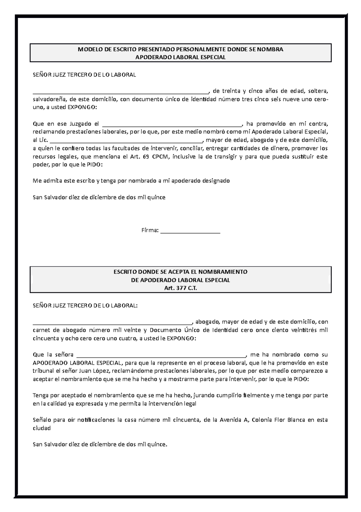 Poder por escrito presentado personalmente y escrito de aceptación ...