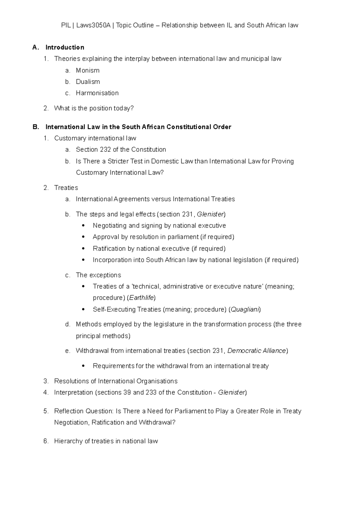 3a Topic outline - Relationship between IL and SAn law - PIL ...