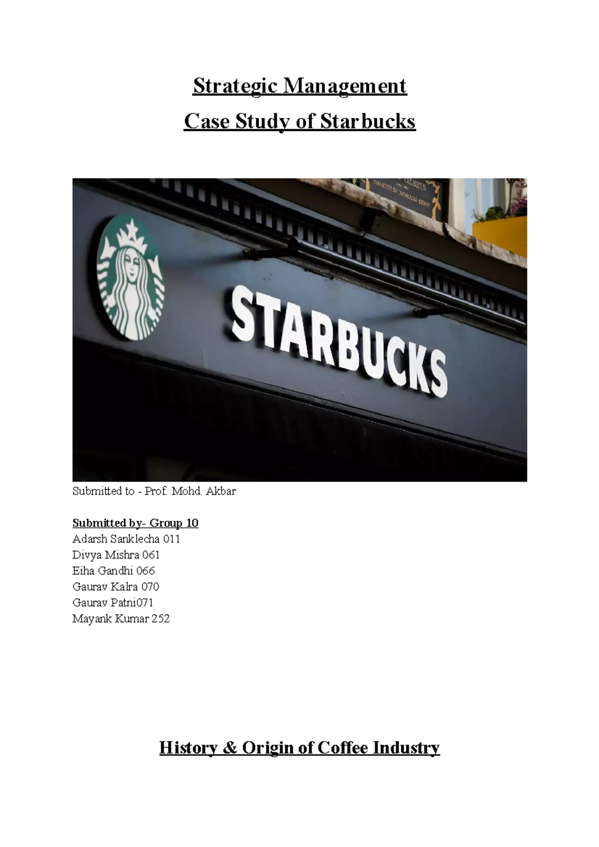 Strategic Management - Strategic Management Case Study of Starbucks ...