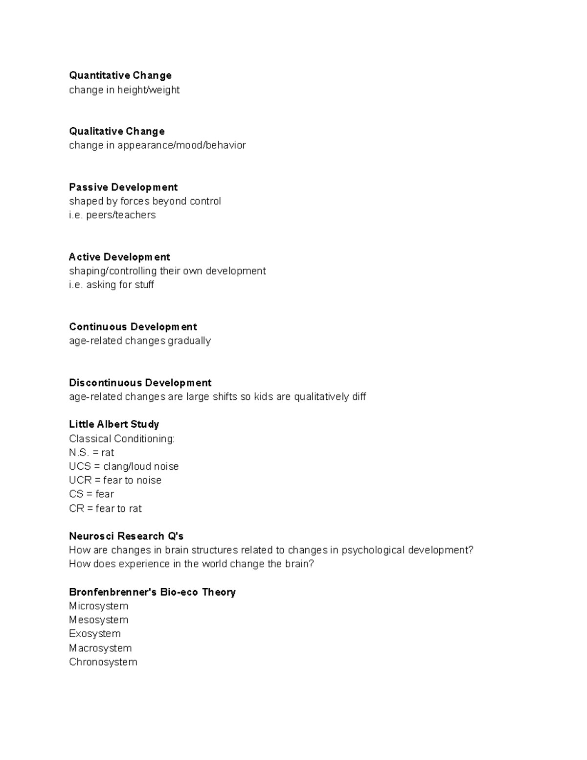 Psych 306 Exam 1 Review Part 2 - Quantitative Change change in height ...