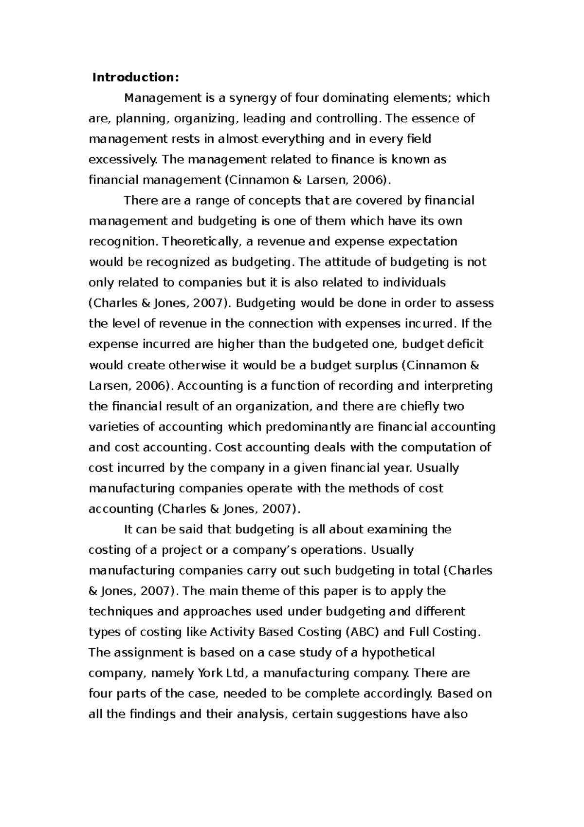 Financial management - COURSEWORK - Introduction: Management is a ...