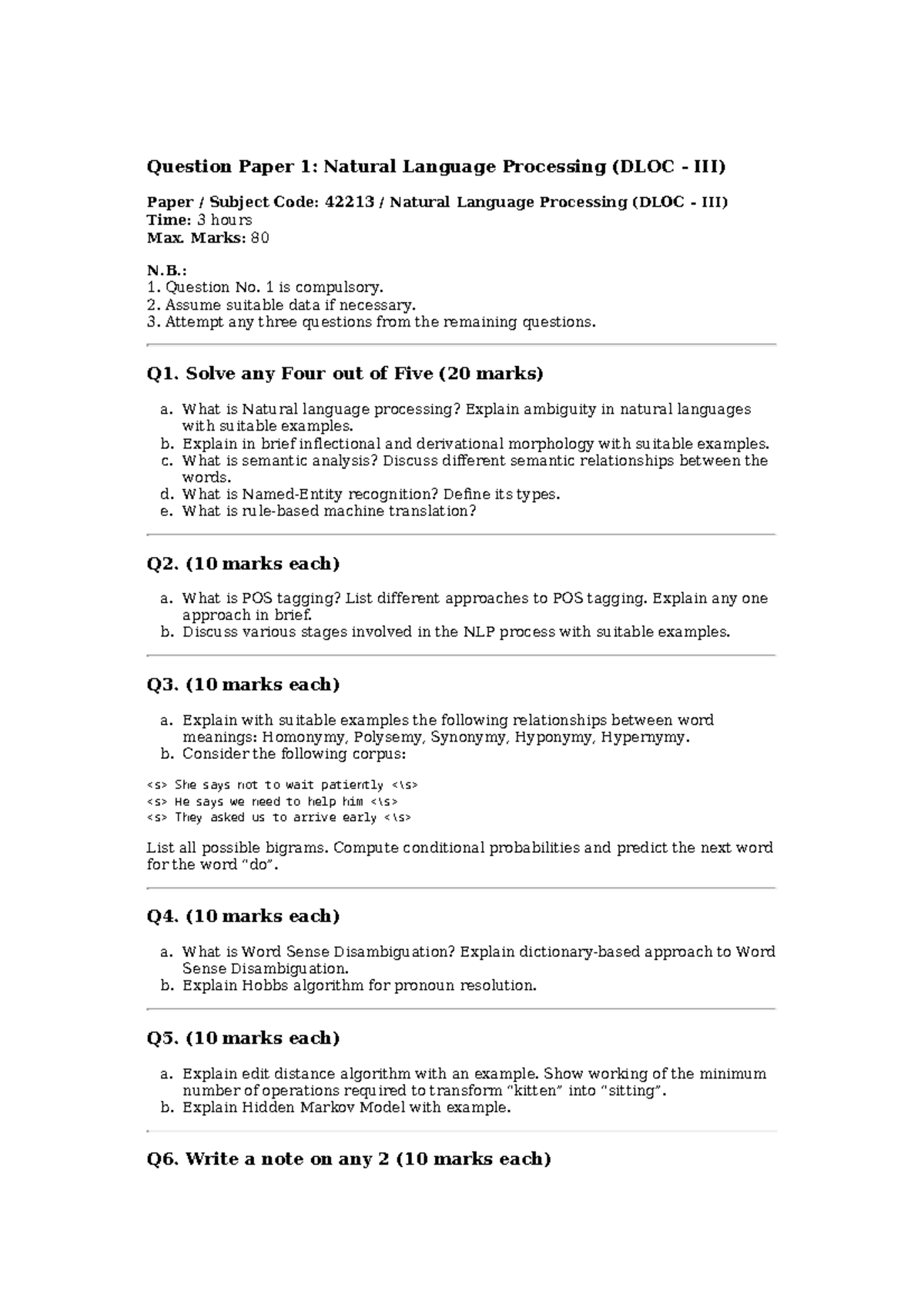 Nlpqp - NLP Question Papers from Doubtly.in Engineering students social ...