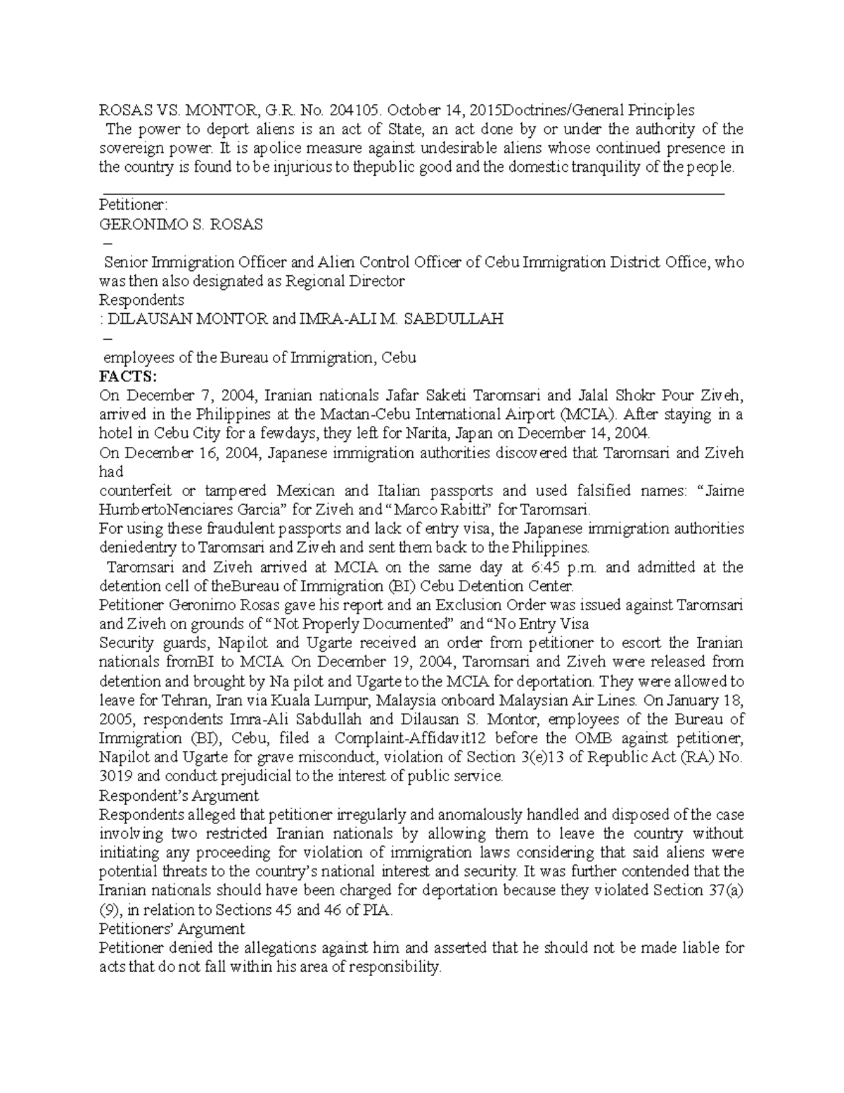 Rosas - consti digest - ROSAS VS. MONTOR, G. No. 204105. October 14 ...