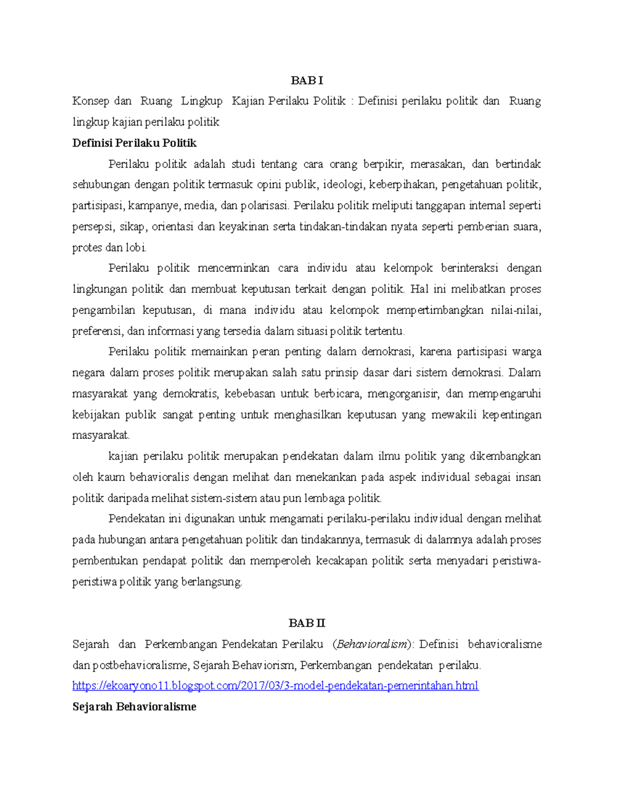BAB I - BAB I Konsep dan Ruang Lingkup Kajian Perilaku Politik ...