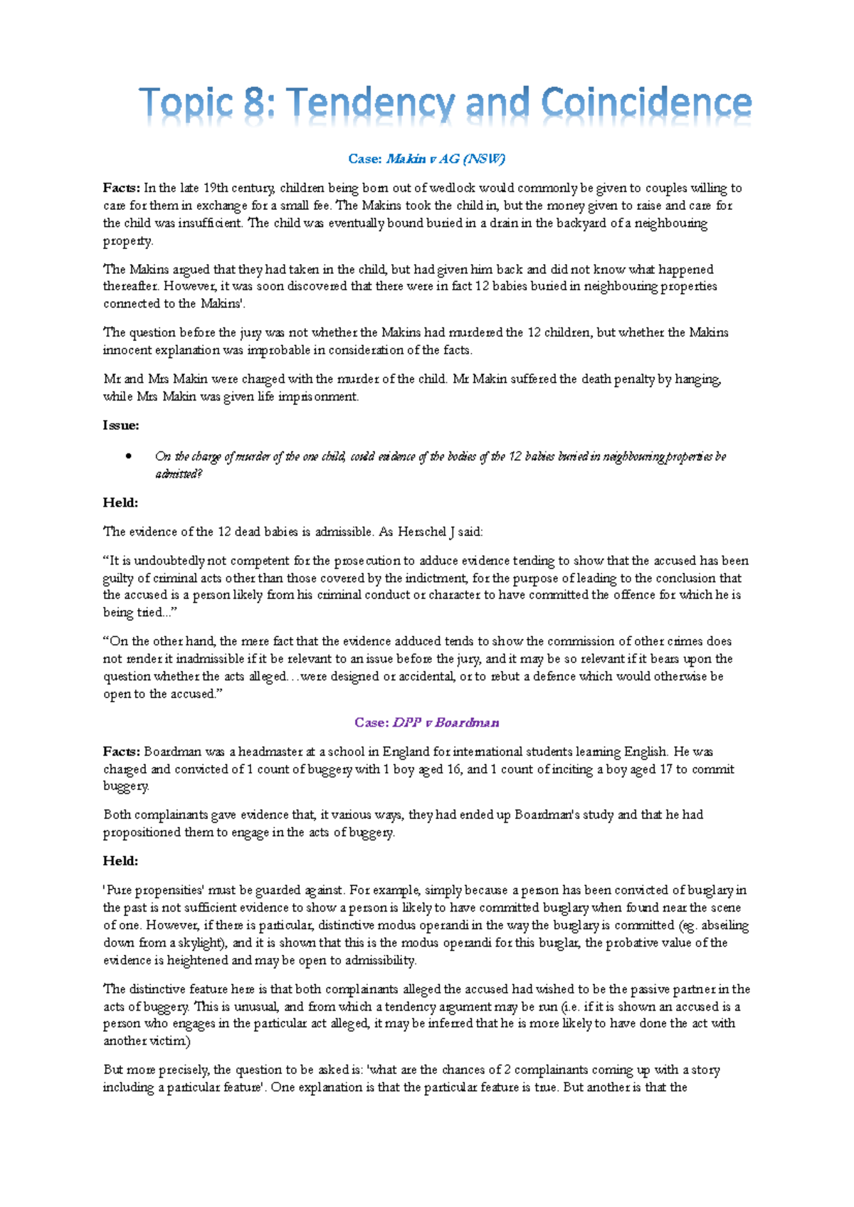 English Cases - EGVRSDTHGBD TTMNXT - Case: Makin v AG (NSW) Facts: In ...